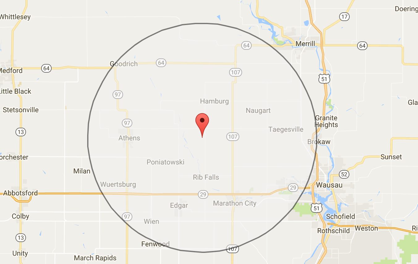 Make A 20 Km Radius buffer Around A Point Using Google Maps API V3 